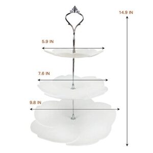 3 Tier White Cupcake Stands, 2 Pack Plastic Tiered Serving Tray, Dessert Display Stand for Party Birthday Wedding Baby Shower Christmas