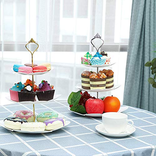 3 Tier White Cupcake Stands, 2 Pack Plastic Tiered Serving Tray, Dessert Display Stand for Party Birthday Wedding Baby Shower Christmas