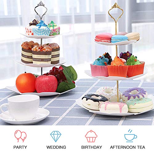 3 Tier White Cupcake Stands, 2 Pack Plastic Tiered Serving Tray, Dessert Display Stand for Party Birthday Wedding Baby Shower Christmas