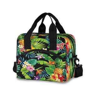 uoyo lunch bag hawaii palm leaves floral lunchbox organizer insulated waterproof men women tote cooler handbag adjustable shoulder strap for kids girls boys school office picnic