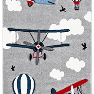 Safavieh Carousel Kids Collection 4' x 6' Light Grey/Red CRK137F Airplane Hot Air Balloon Nursery Playroom Area Rug