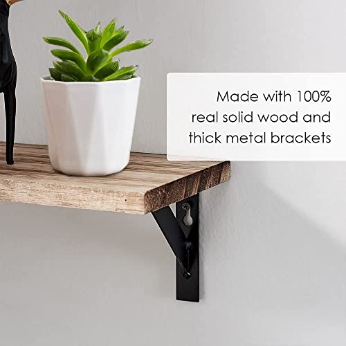 Halter Floating Corner Shelves Wall Mounted Storage for Home and Office Decor, Set of 2, Natural Wood