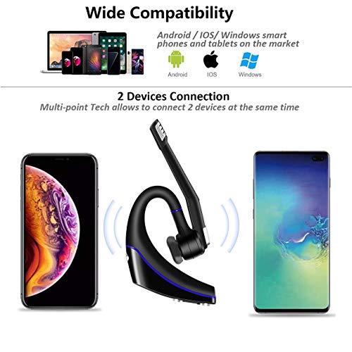 Bluetooth Headset,Wireless Bluetooth V5.0 Earpiece Hands-Free Earphones with Noise Cancellation Mic for Driver/Business/Home/Office/Cell Phones/PC