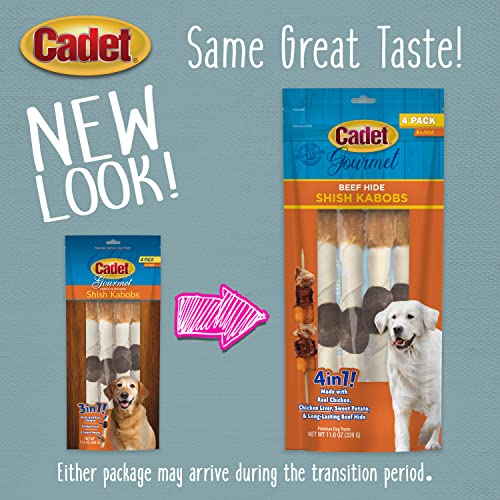 Cadet Gourmet X-Large Triple-Flavored Beef Hide Shish Kabob Dog Treats - Healthy & Natural Chicken, Liver, and Sweet Potato Dog Treats for Dogs Over 30 Lbs., 10 in. (4 Count)