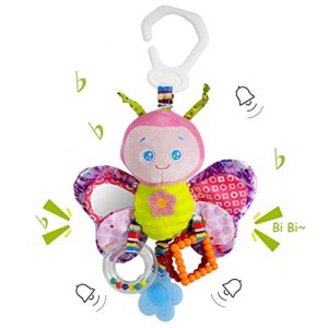 funsland baby stroller toy and car seat toy for infant with teether hanging rattle toys clip on stroller toy soft plush baby toys for boys and girls 3-12 months