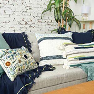 carol & frank Cheryl Surf Blue Pillow Surf 22" X 22" Square Soft Woven Pillow for Couch Sofa Bed Chair Cotton 22 x 22 Surf