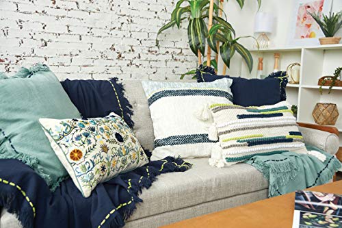 carol & frank Cheryl Surf Blue Pillow Surf 22" X 22" Square Soft Woven Pillow for Couch Sofa Bed Chair Cotton 22 x 22 Surf