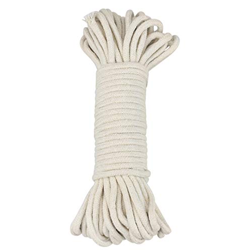 Xsheng Direct Natural Cotton Rope 1/4 Inch Craft Rope 65 Feet Long Clothesline All Purpose Rope for DIY Rope Basket/Mat as Candle Replacement Wick Self Watering Rope for Potted Plants