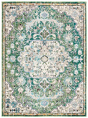 SAFAVIEH Madison Collection 8' x 10' Green / Turquoise MAD447Y Boho Chic Medallion Distressed Non-Shedding Living Room Bedroom Dining Home Office Area Rug