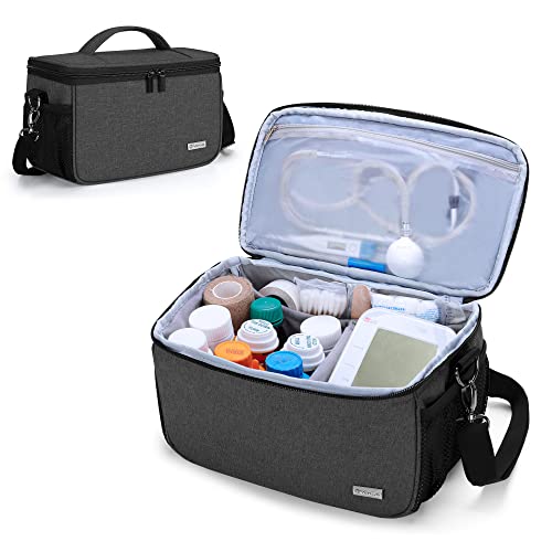 Yarwo Medicine Organizer for Pill Bottle and First Aid Kits, Small Medicine Storage Bag Empty for Emergency Medical Supplies, Ideal for Family, Office, Car, Travel, Outdoor, Camping, Hiking, Black