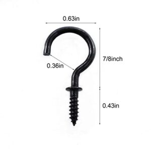 IDEALSV Black Ceiling Hooks 7/8'' Screw-in Light Hooks Hanging Cup Hooks 7/8 Inch (36Pack)