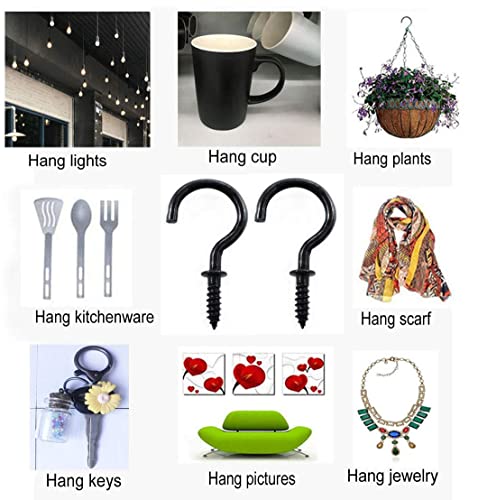 IDEALSV Black Ceiling Hooks 7/8'' Screw-in Light Hooks Hanging Cup Hooks 7/8 Inch (36Pack)