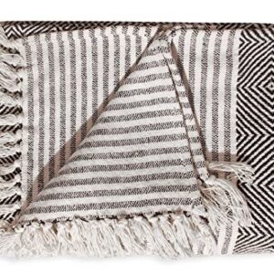 Countryside Cotton Throws with Fringes 460 GSM - Chevron Decorative Throw Blanket for Couch, Sofa, Bed, Everyday Use - Black and White (50" X 60")