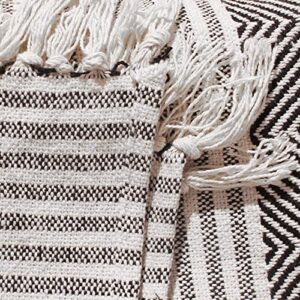 Countryside Cotton Throws with Fringes 460 GSM - Chevron Decorative Throw Blanket for Couch, Sofa, Bed, Everyday Use - Black and White (50" X 60")