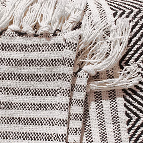 Countryside Cotton Throws with Fringes 460 GSM - Chevron Decorative Throw Blanket for Couch, Sofa, Bed, Everyday Use - Black and White (50" X 60")