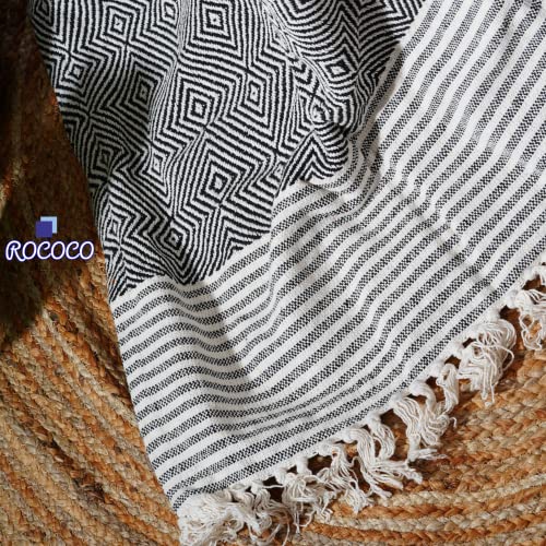 Countryside Cotton Throws with Fringes 460 GSM - Chevron Decorative Throw Blanket for Couch, Sofa, Bed, Everyday Use - Black and White (50" X 60")