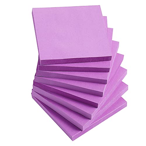 Sticky Notes 3x3 Inches,Bright Purple Self-Stick Pads, Easy to Post for Home, Office, Notebook, 8 Pads/Pack