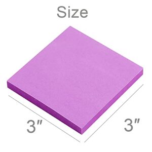 Sticky Notes 3x3 Inches,Bright Purple Self-Stick Pads, Easy to Post for Home, Office, Notebook, 8 Pads/Pack