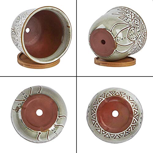 G EPGardening 6 Inch Ceramic Succulent Planter Pot with Drainage Hole and Saucer for Plants Indoor Round Orchid Flower Plant Pot Set of 2 Off White