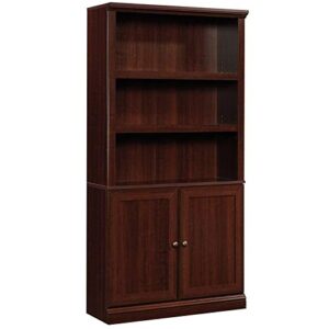 sauder misc storage 3-shelf 2-door tall wood bookcase in cherry