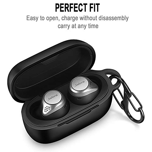 LiZHi for Jabra Elite Active 75t Case Cover, Soft Silicone Skin Cover Shock-Absorbing Protective Case with Keychain for Jabra Elite 75t Earbuds, Black