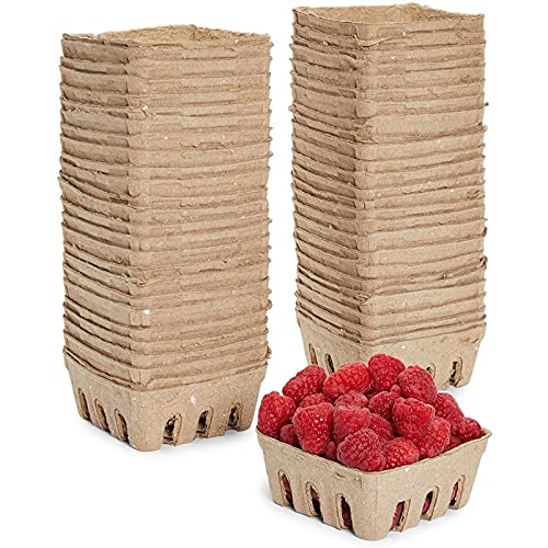 Juvale Pulp Fiber Berry Basket for Fruit (1/2 Pint, 4 x 4 x 1.81 Inches, 60 Pack)