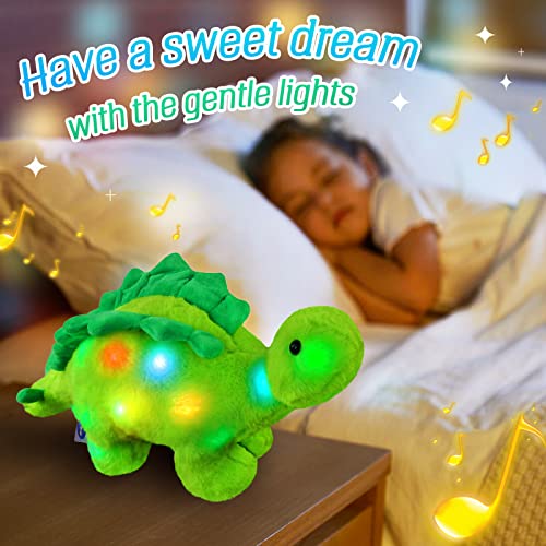 Glow Guards Light up Musical Dinosaur Stuffed Animal LED Singing Soft Stegosaurus Plush Toy with Night Lights Lullabies Ideal Birthday Children's Day for Toddler Kids, 16''