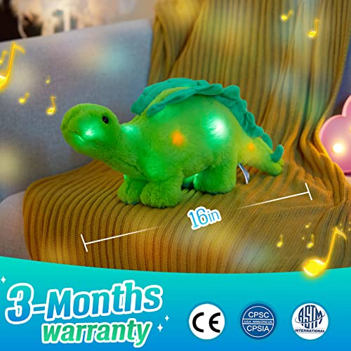 Glow Guards Light up Musical Dinosaur Stuffed Animal LED Singing Soft Stegosaurus Plush Toy with Night Lights Lullabies Ideal Birthday Children's Day for Toddler Kids, 16''