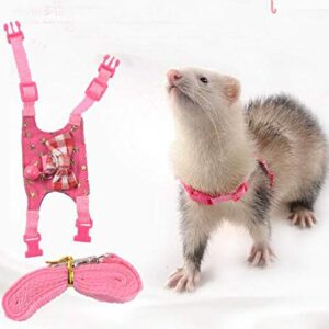 LXT&YY Small Animal Outdoor Walking Vest Harness and Leash Set with Cute Bowknot and Clear Bell Decor Chest Strap Harness for Bunny Ferret Guinea Pig Hamster Kitten Clothes Accessory (S)