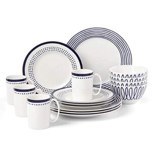 kate spade new york charlotte street west 16-piece dinnerware set, 15.75 lb, blue