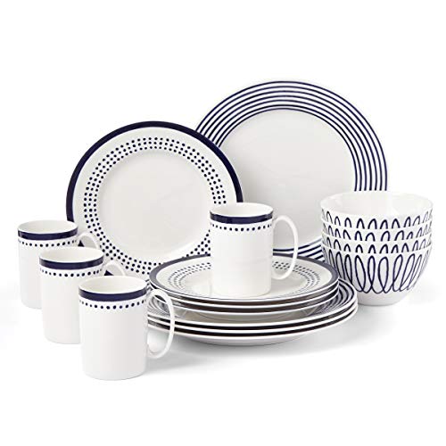 Kate Spade New York Charlotte Street West 16-Piece Dinnerware Set, 15.75 LB, Blue