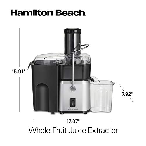 Hamilton Beach Premium Juicer Machine, Centrifugal Extractor, Big Mouth 3" Feed Chute for Whole Fruits and Vegetables, Easy Clean, 2-Speeds, BPA Free Pitcher, Holds 30 oz. - 700W Motor, Silver (67840)