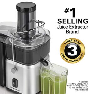 Hamilton Beach Premium Juicer Machine, Centrifugal Extractor, Big Mouth 3" Feed Chute for Whole Fruits and Vegetables, Easy Clean, 2-Speeds, BPA Free Pitcher, Holds 30 oz. - 700W Motor, Silver (67840)