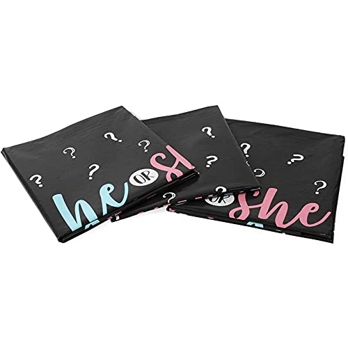 Sparkle and Bash Gender Reveal Party Plastic Tablecloth, He or She (54 x 108 in, 3 Pack)