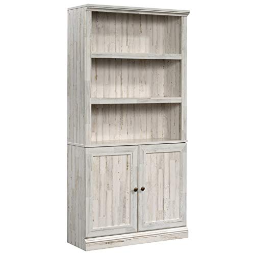 Sauder Misc Storage 3-Shelf 2-Door Tall Wood Bookcase in White Plank