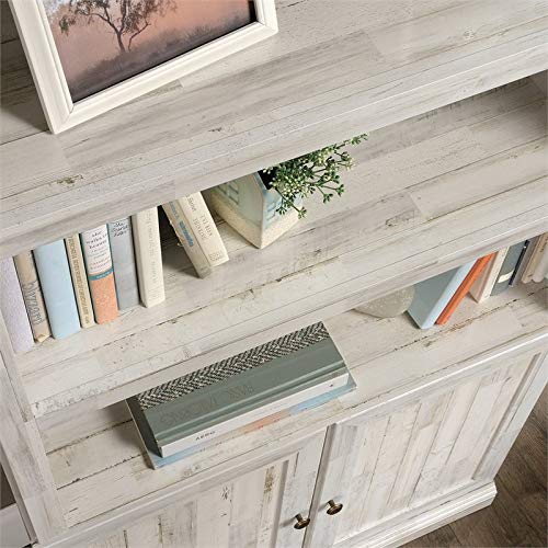 Sauder Misc Storage 3-Shelf 2-Door Tall Wood Bookcase in White Plank