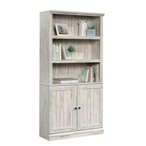 Sauder Misc Storage 3-Shelf 2-Door Tall Wood Bookcase in White Plank