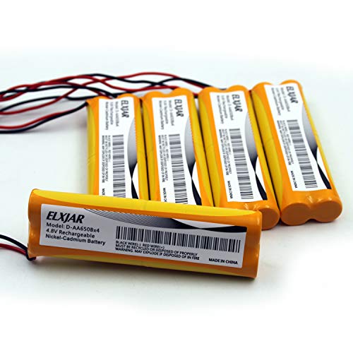 elxjar (5-Pack) 4.8V 600mAh Ni-CD Battery Pack Replacement for Unitech Dual-Lite 0120859, All Fit E1021R LITHONIA D-AA650Bx4, EJW-NI-CAD BYD D-AA650B-4 Exit Sign Emergency Light