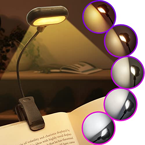 Briignite Book Light, Reading Light, 14 LED Rechargeable Book Reading Light, 5 Colors, 4 Brightness Levels, Lightweight Clip on Book Light for Reading in Bed, Perfect Booklight for Book Lovers, Black