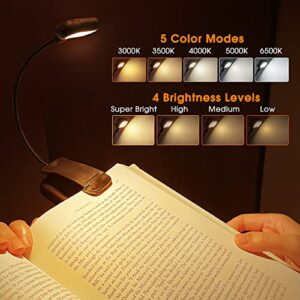 Briignite Book Light, Reading Light, 14 LED Rechargeable Book Reading Light, 5 Colors, 4 Brightness Levels, Lightweight Clip on Book Light for Reading in Bed, Perfect Booklight for Book Lovers, Black