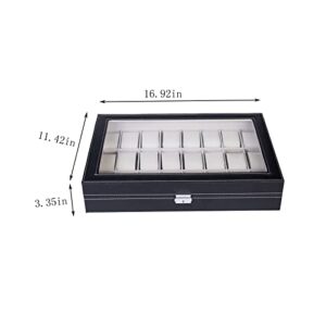 Watch Box 24 Slot Elegant Portable Black Watch Collection Box Case Organizer for Storage Display Holds Watches Jewelry for Men & Women