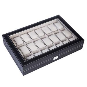 Watch Box 24 Slot Elegant Portable Black Watch Collection Box Case Organizer for Storage Display Holds Watches Jewelry for Men & Women