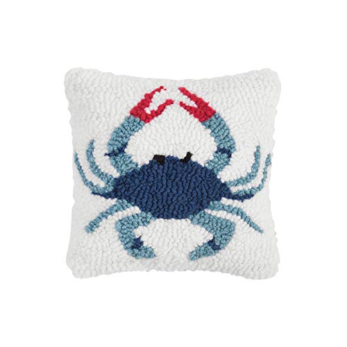 C&F Home Blue Crab Petite Hooked Pillow 8" X 8" Square Soft Woven Throw Pillow for Couch Sofa Bed Chair Acrylic 8 x 8 Blue