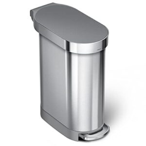 simplehuman 45 liter / 12 gallon slim hands-free kitchen step trash can, brushed with plastic lid