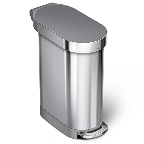 simplehuman 45 Liter / 12 Gallon Slim Hands-Free Kitchen Step Trash Can, Brushed with Plastic Lid