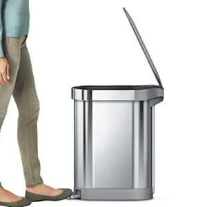 simplehuman 45 Liter / 12 Gallon Slim Hands-Free Kitchen Step Trash Can, Brushed with Plastic Lid