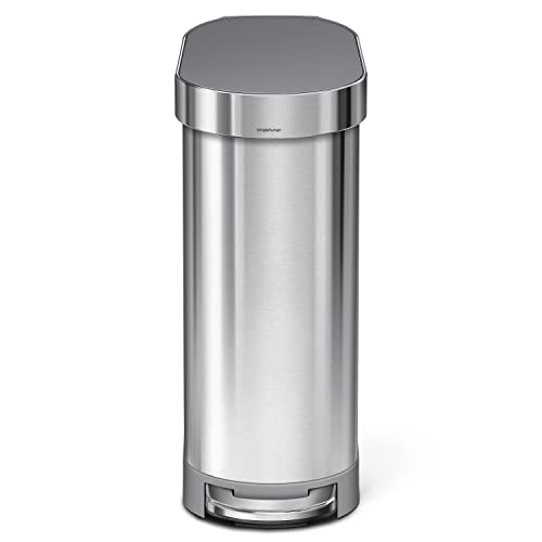 simplehuman 45 Liter / 12 Gallon Slim Hands-Free Kitchen Step Trash Can, Brushed with Plastic Lid