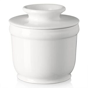 dowan porcelain butter crock, french butter dish for fresh spreadable butter, butter keeper with water line, no more hard butter, housewarming gift for butter lovers, white