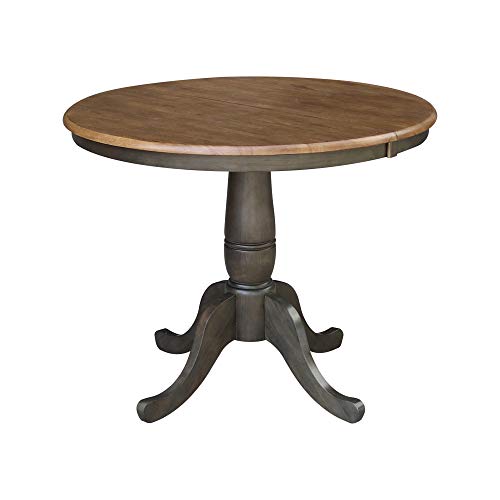 IC International Concepts 36" Round Top Pedestal 12" Leaf-29.3" H- Dining Height Dining Table, Dining Height, Hickory/Washed Coal