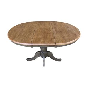 IC International Concepts 36" Round Top Pedestal 12" Leaf-29.3" H- Dining Height Dining Table, Dining Height, Hickory/Washed Coal